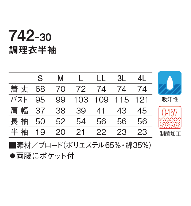 KAZEN(カゼン) 742-30 衿なし調理衣半袖 ｜調理衣、食品白衣通信販売「白衣のナカノ」